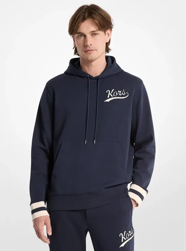 Michael Kors Kors Varsity Knit Cotton Blend Hoodie - Blue