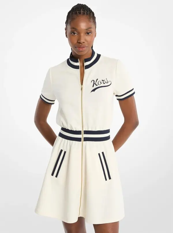 Michael Kors Cotton Blend Zip-up Mini Dress - Natural