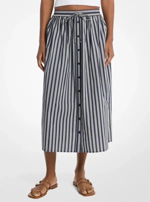 Michael Kors Striped Cotton Poplin Midi Skirt - Blue
