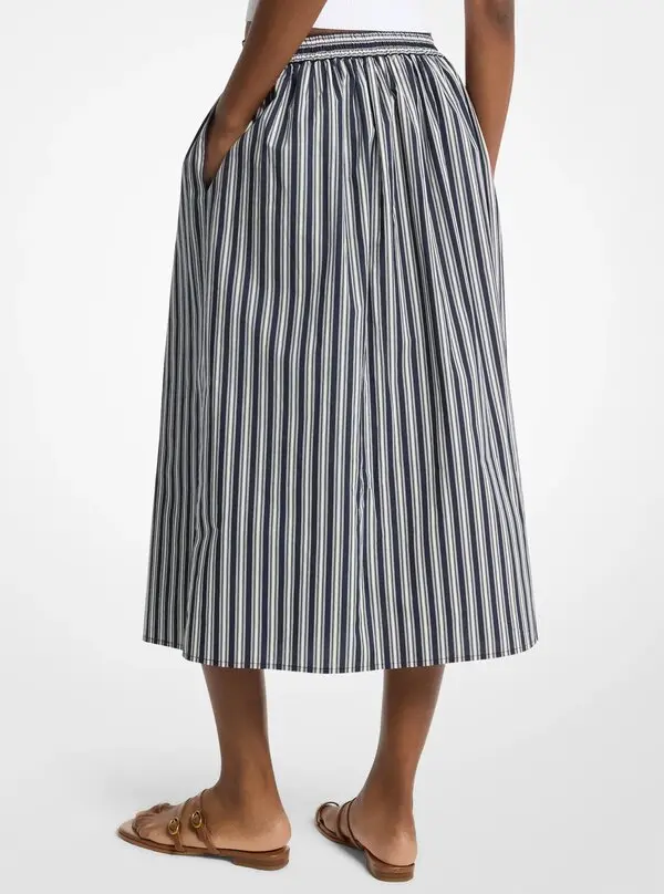 Michael Kors Striped Cotton Poplin Midi Skirt