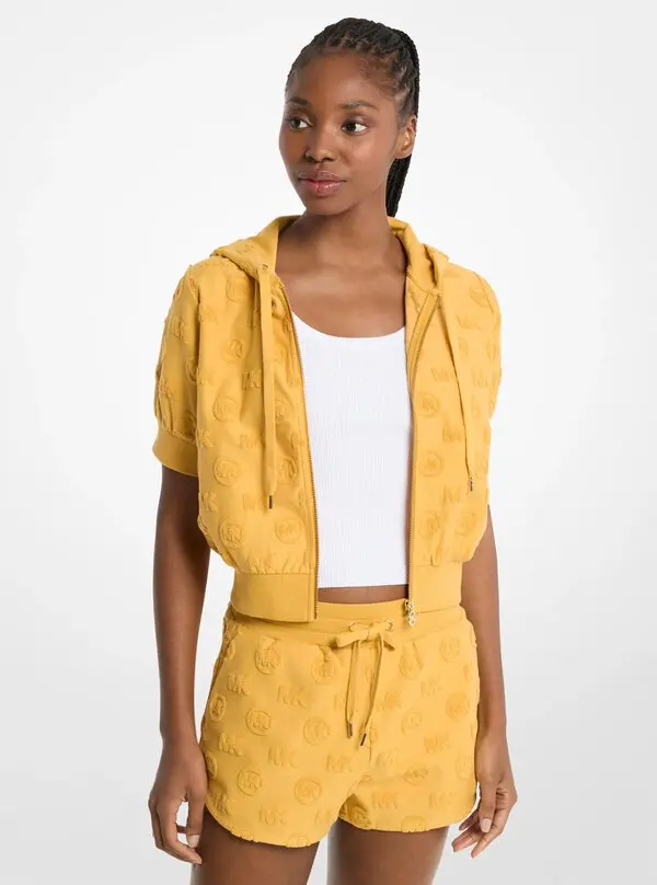 Michael Kors Logo Jacquard Terry Short Sleeve Jacket - Yellow