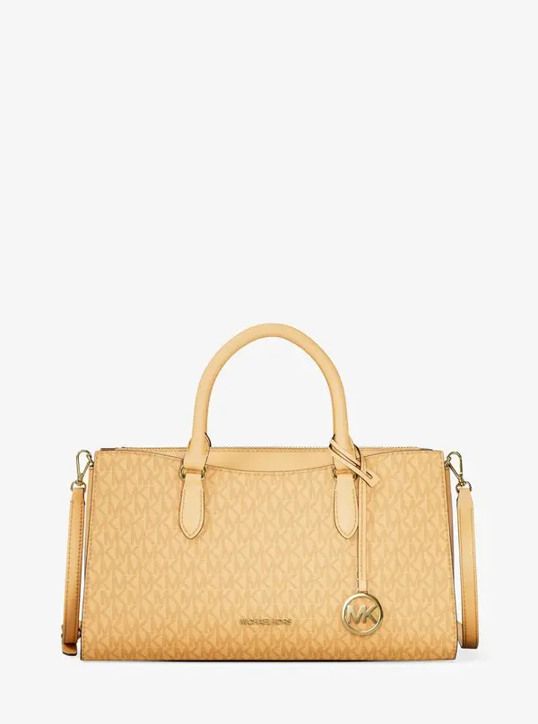 Michael Kors Arden Medium Signature Logo Top-zip Satchel - Yellow