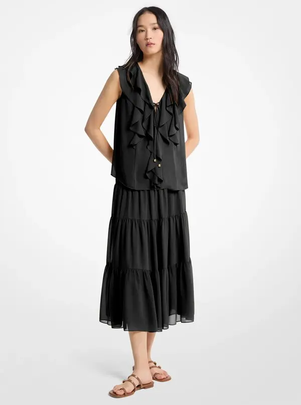 Michael Kors Ruffled Georgette Blouse - Black