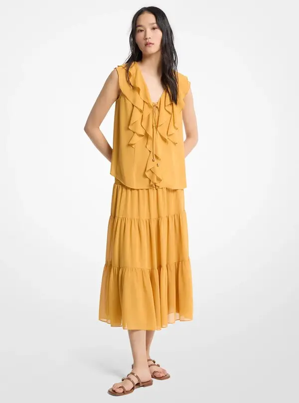 Michael Kors Ruffled Georgette Blouse - Yellow
