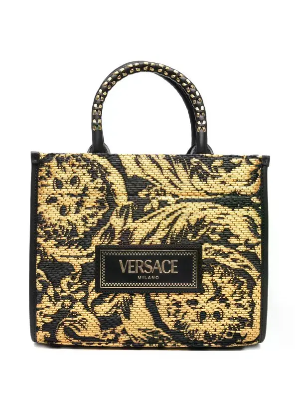 Versace Small Barocco Athena Raffia Tote Bag - Gold