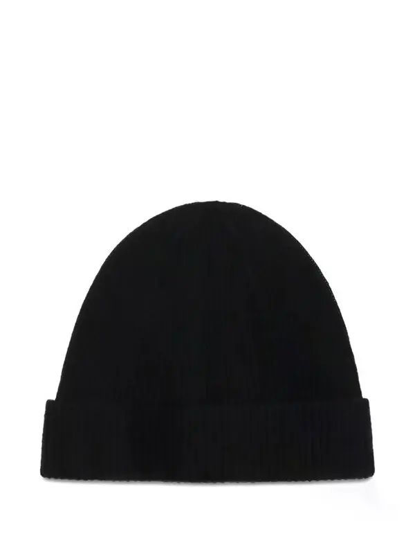 Kiton Ribbed Beanie Hat With Logo Patch - Black