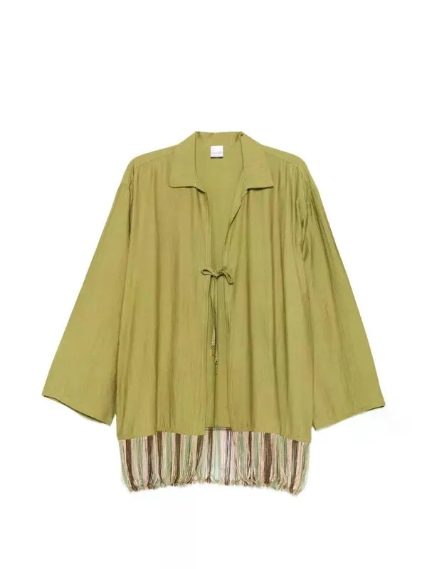 COTAZUR Crinkled Texture Fringe Trim Shirt - Green