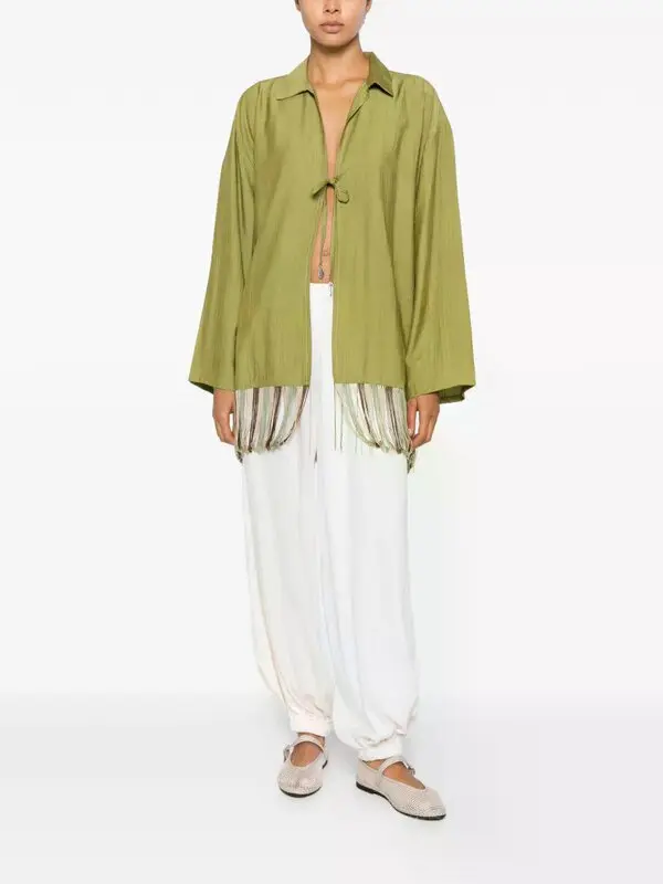 COTAZUR Crinkled Texture Fringe Trim Shirt