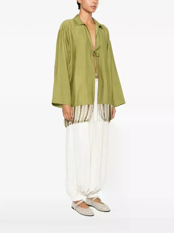 COTAZUR Crinkled Texture Fringe Trim Shirt