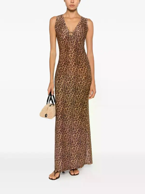 COTAZUR Leopard Print Ring Detail Maxi Dress