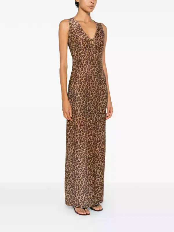 COTAZUR Leopard Print Ring Detail Maxi Dress