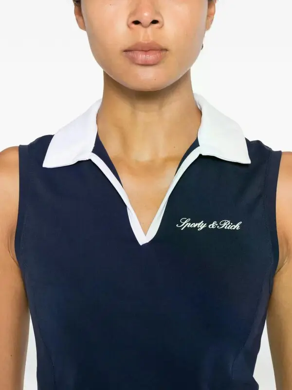 SPORTY & RICH Sleeveless Contrast-collar Top