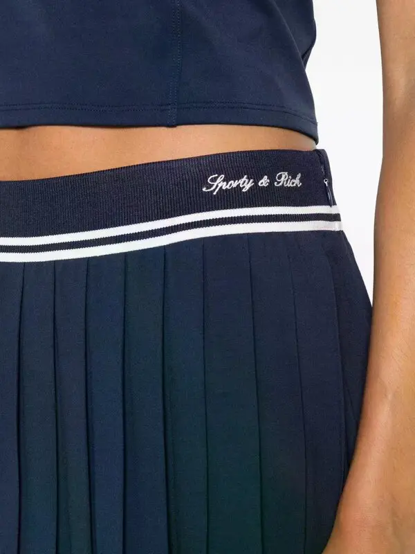 SPORTY & RICH Abigail Logo-embroidered Pleated Skirt