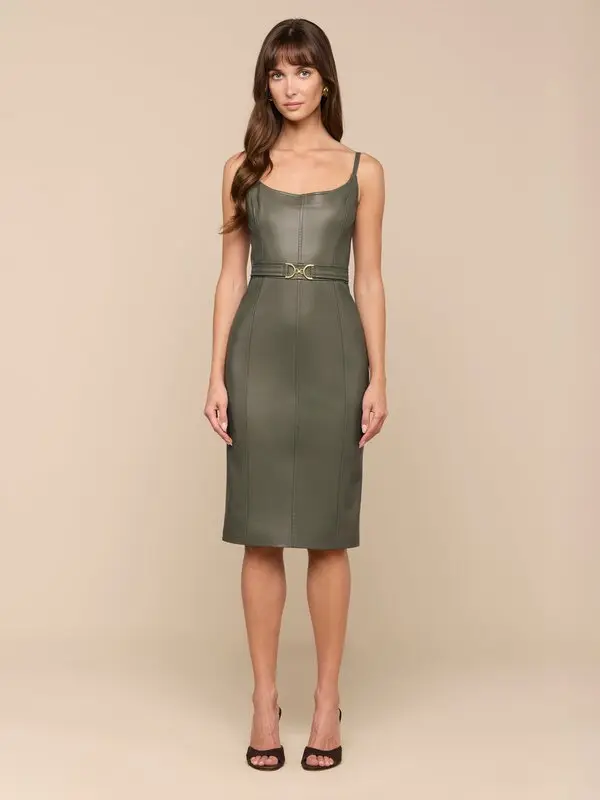 L'Agence Halia Vegan Leather Dress - Smokey Olive