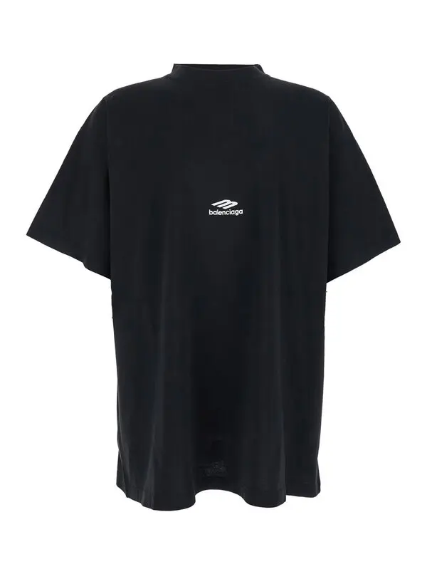 Balenciaga Tshirt With Logo On Front And Maxi Logo On Back In Cotton - Black