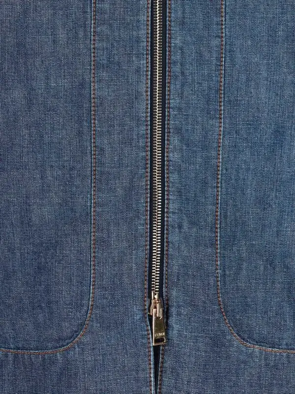 Fendi Chambray Denim Zip-up Midi Skirt