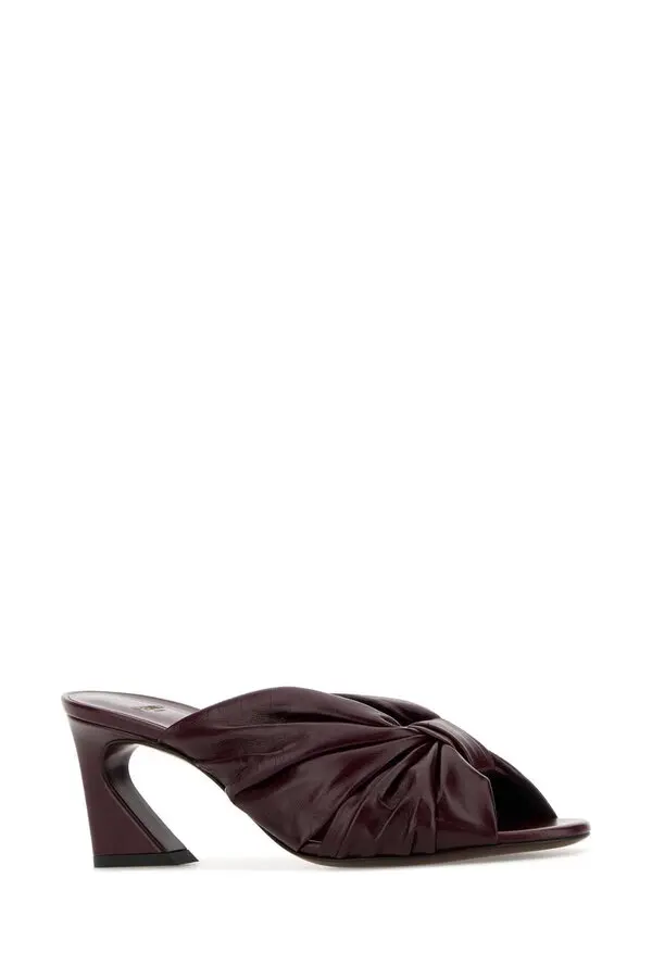 Fendi Burgundy Leather Arco Mules - Red