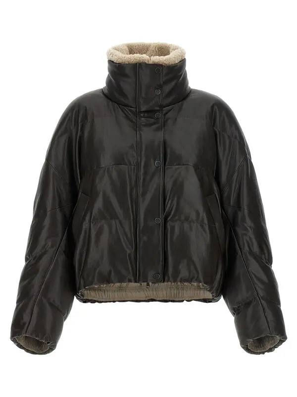 Brunello Cucinelli Padded Lamb Leather Jacket With Removable Sheepskin Collar - Brown