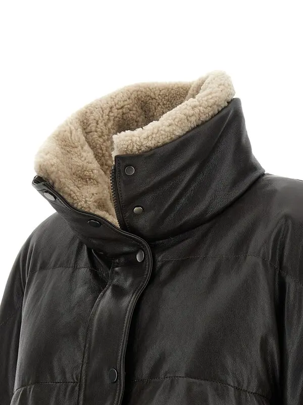 Brunello Cucinelli Padded Lamb Leather Jacket With Removable Sheepskin Collar