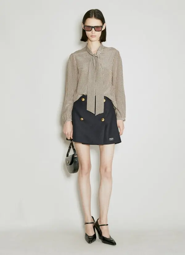 Prada Jacquard Houndstooth Check Silk Shirt