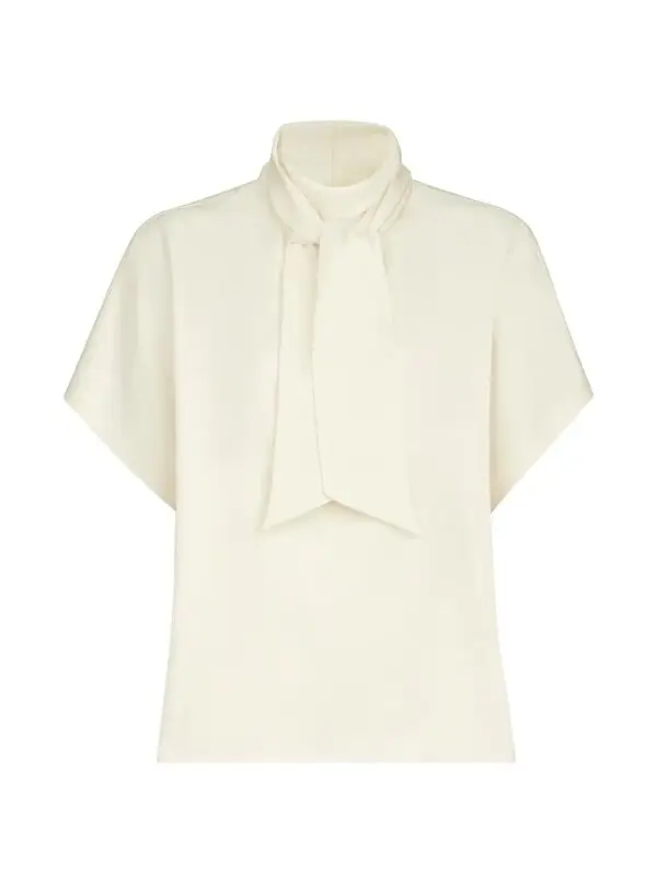Brunello Cucinelli Silk Blouse With Tie Neck Detail - Multicolor