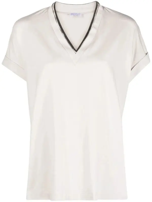 Brunello Cucinelli T-shirt With Embellished Neckline - Multicolor