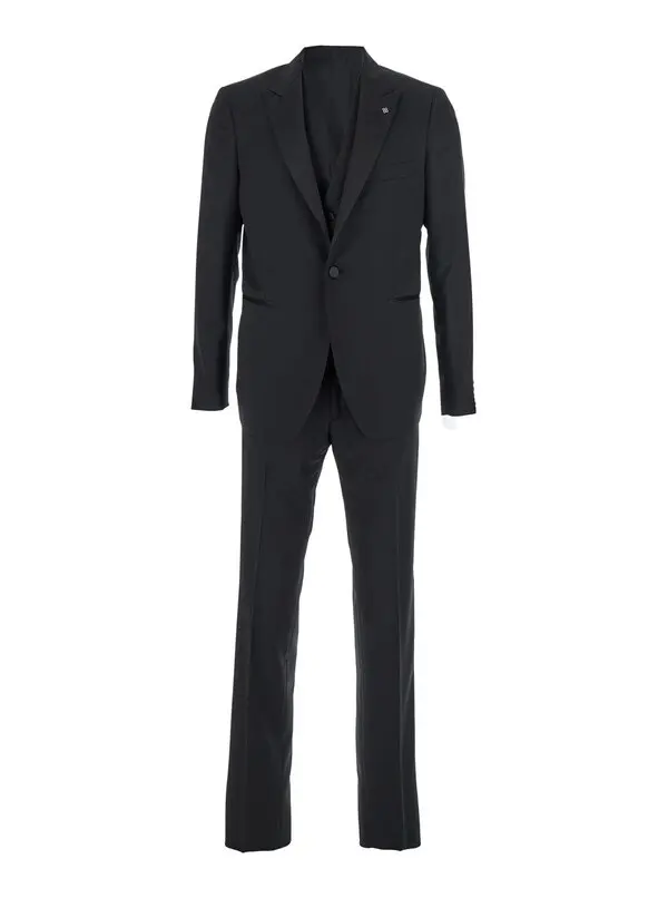 Tagliatore Black Single-breasted Suit With Jacket And Vest In Wool - Multicolor