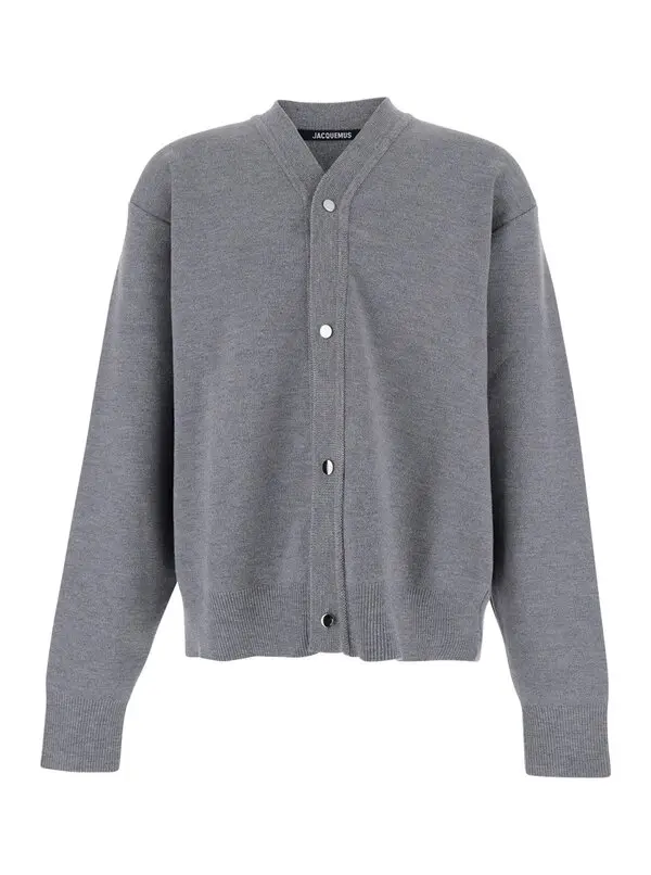 Jacquemus Grey Cotton V-neck Cardigan - Gray