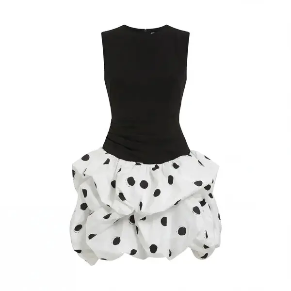 Mac Duggal Sleeveless Polka Dot Mini Dress With Bubble Hem - Black
