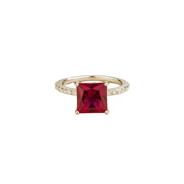 JUVETTI  White / Red / Silver Rena Ruby Princess-cut Ring With Pavé Diamond Band In White Gold - White/red/silver