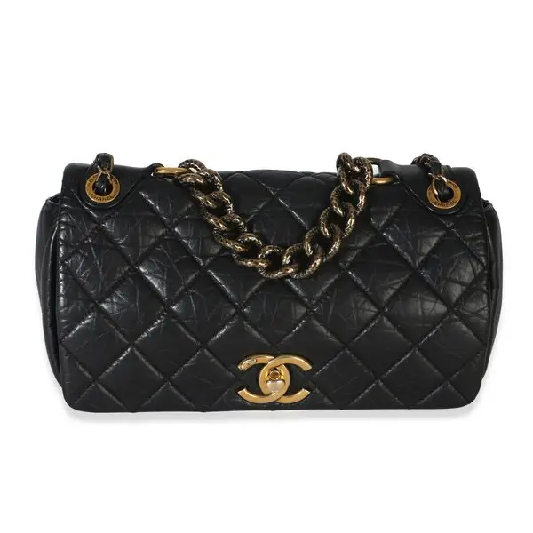 Chanel Paris-bombay Quilted Aged Calfskin Pondichery Flap Bag - Black