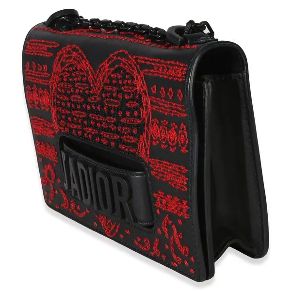 Dior Red Embroidered Heart Clover Beaded Jadior Chain Flap Bag