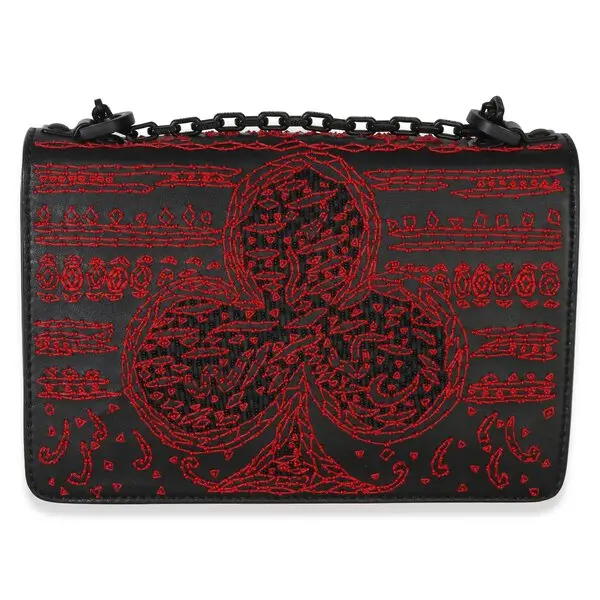 Dior Red Embroidered Heart Clover Beaded Jadior Chain Flap Bag
