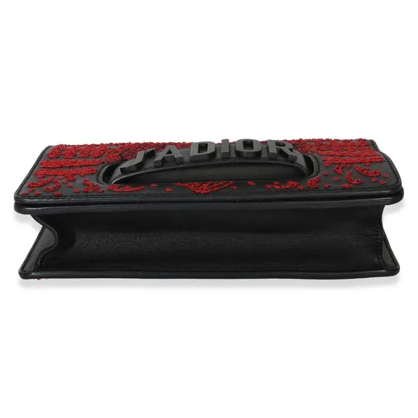Dior Red Embroidered Heart Clover Beaded Jadior Chain Flap Bag