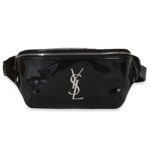 Saint Laurent Calfskin Lizard Embossed Monogram Belt Bag - Black