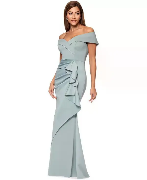 Xscape Scuba Off-the-shoulder Gown