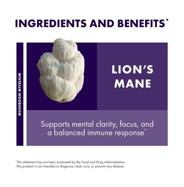 Host Defense Mushrooms Lion's Mane Brain Health Support Supplement Mushroom Supplement To Support Focus & Memory Function