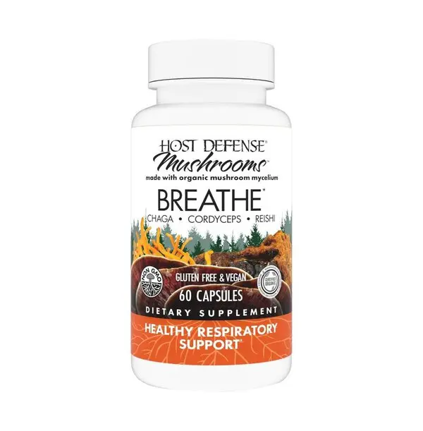 Host Defense Breathe Capsules Immune & Respiratory Support Mushroom Supplement - No Color