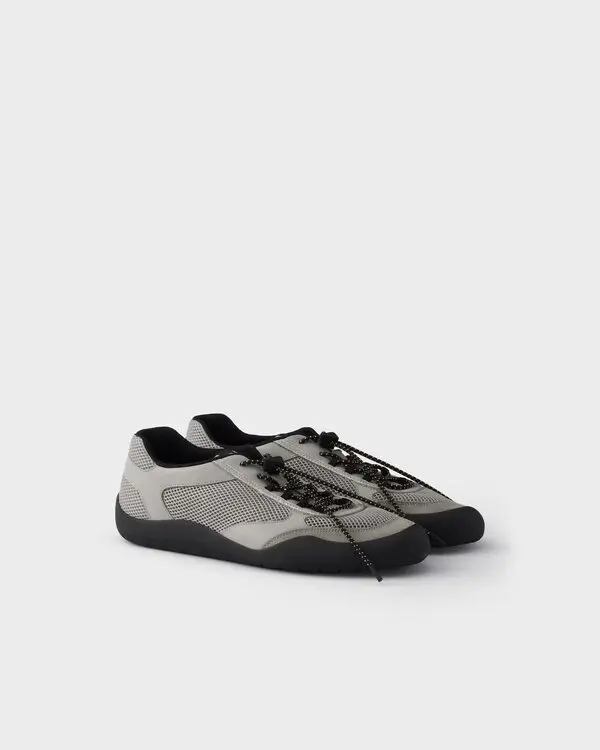 Prada Speedrock Leather And Mesh Fabric Sneakers - Grey