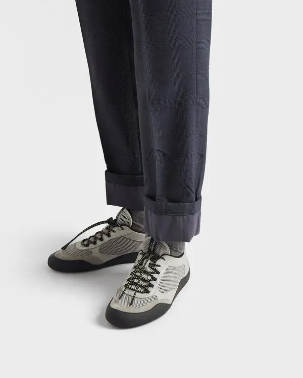 Prada Speedrock Leather And Mesh Fabric Sneakers - Grey