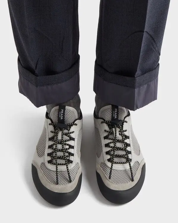 Prada Speedrock Leather And Mesh Fabric Sneakers - Grey