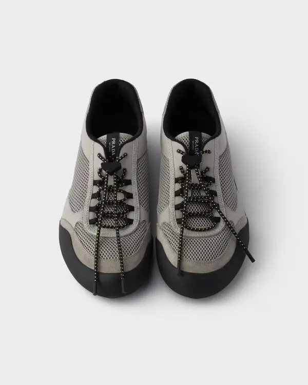 Prada Speedrock Leather And Mesh Fabric Sneakers - Grey