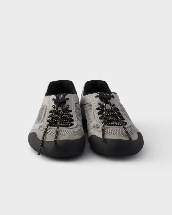 Prada Speedrock Leather And Mesh Fabric Sneakers - Grey