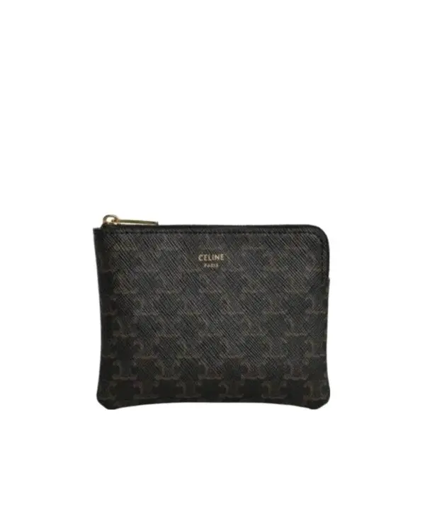Celine Coin Purse In Triomphe Canvas - Black
