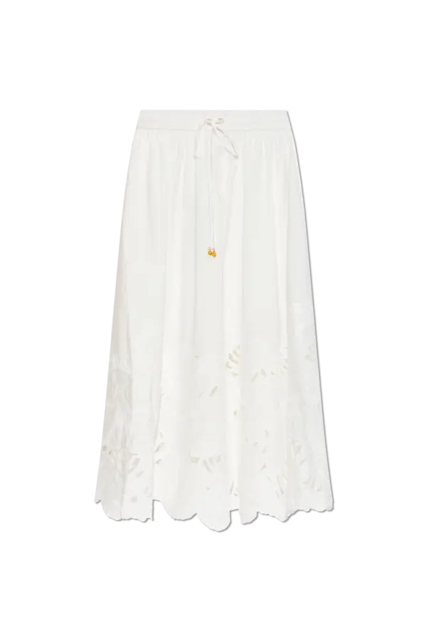 Zimmermann Decorative Weave Maxi Skirt With Richelieu Embroidery - White