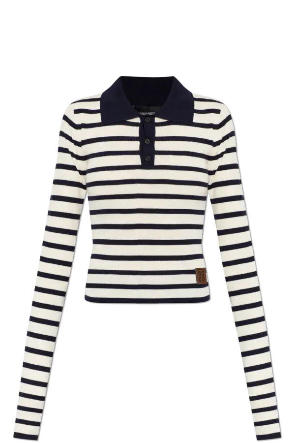 Dsquared2 Wool Polo Shirt With Striped Pattern - Black
