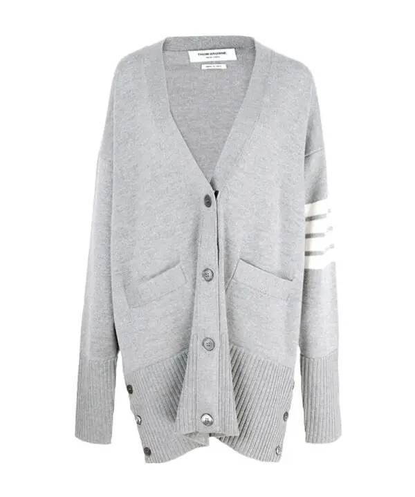 Thom Browne Oversized 4-bar Stripe Cardigan - Light Gray