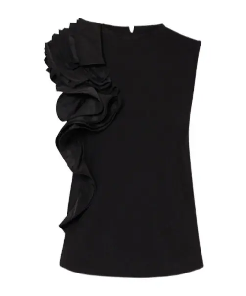 Liu Jo Taffeta Flounce Detail Top - Black