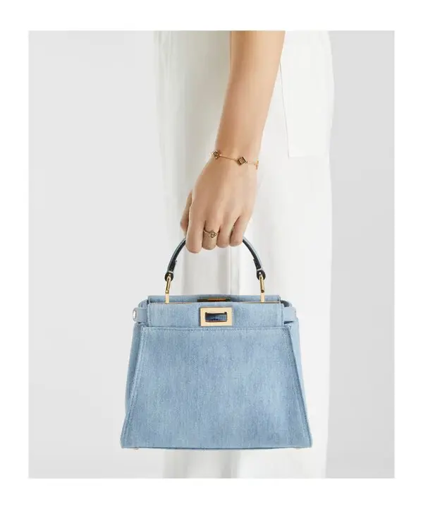 Fendi Mini Peekaboo Embroidered Tote Bag - Light Blue