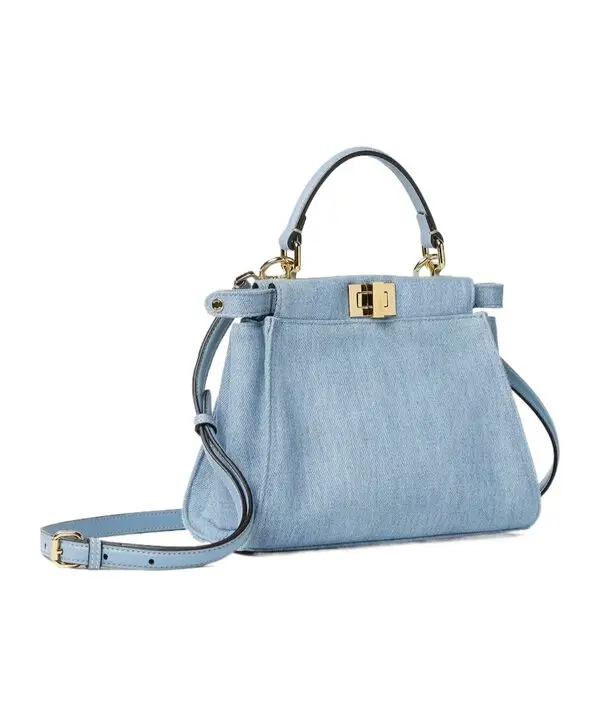 Fendi Mini Peekaboo Embroidered Tote Bag - Light Blue